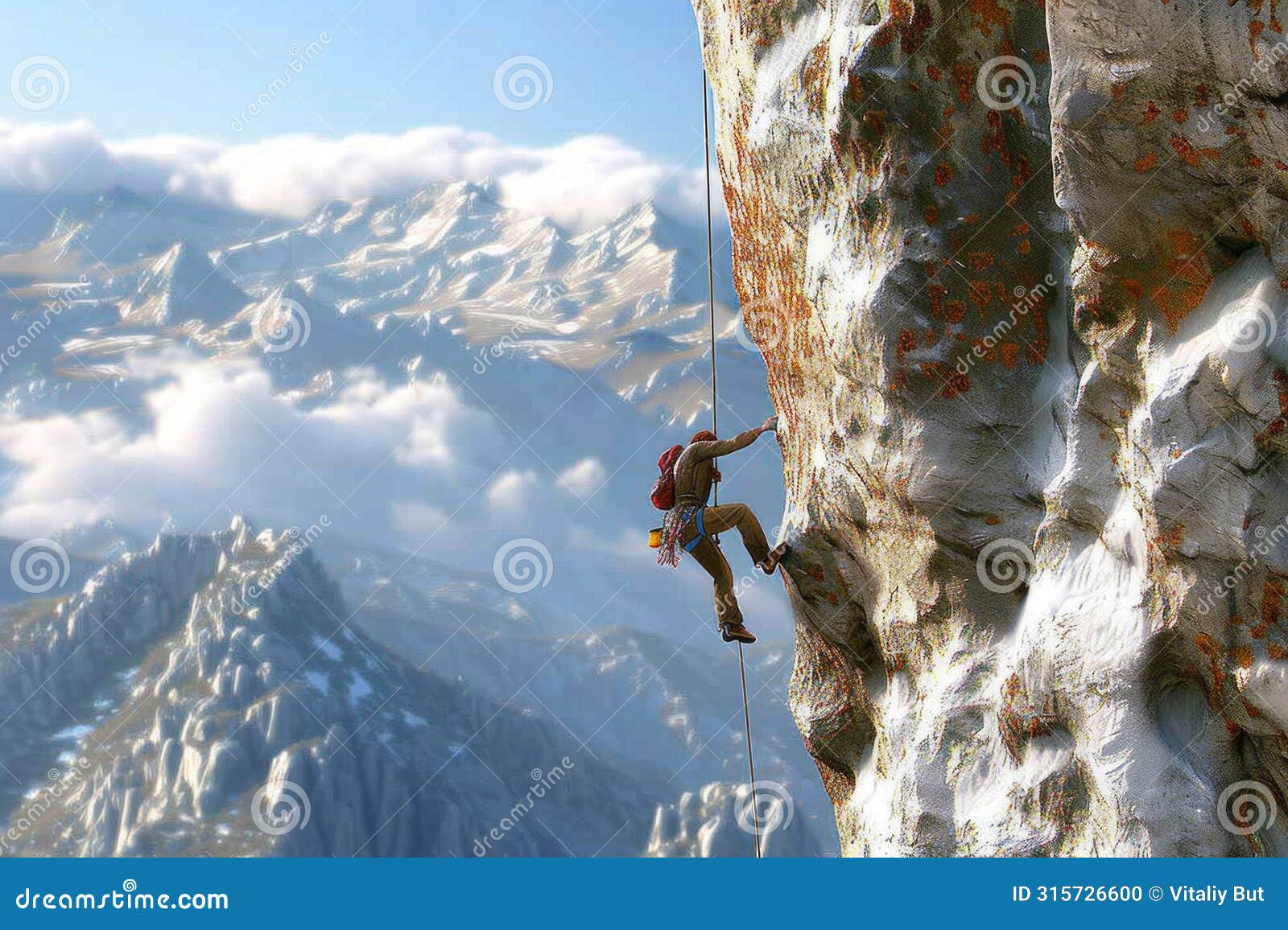 A Determined Man Climbs the Rugged Side of a Mountain, Showcasing ...