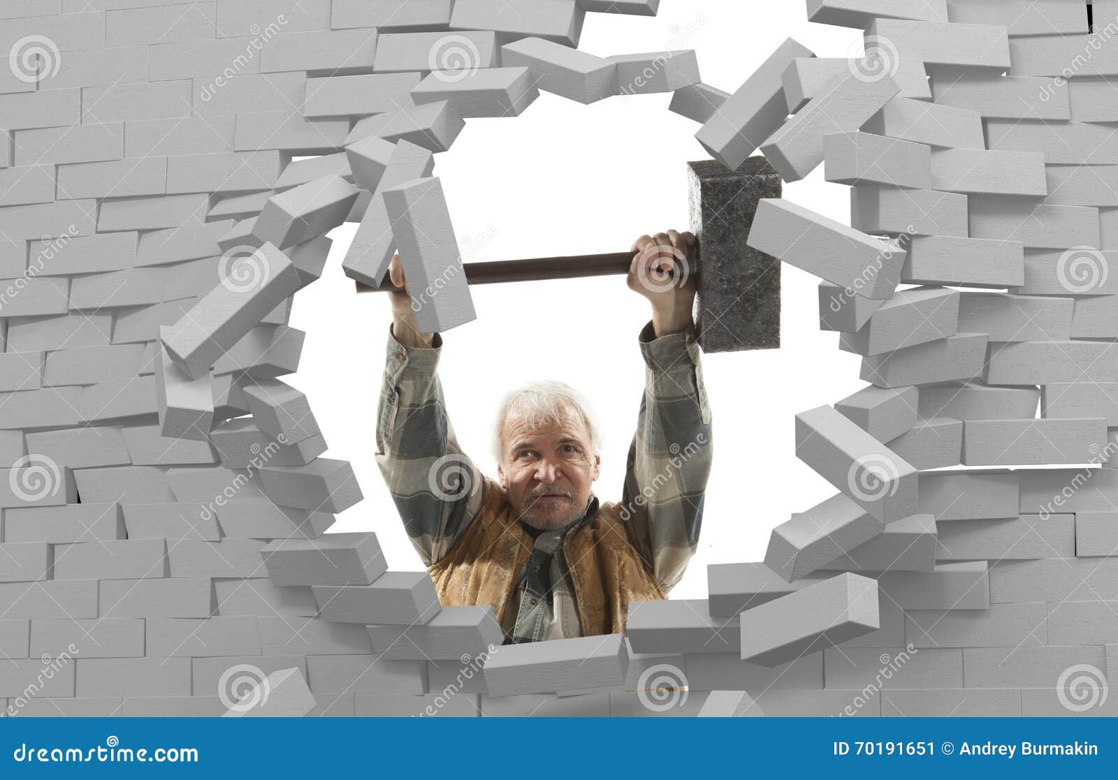 Determined Man with Hammer in Hands Stock Image - Image of overcome ...