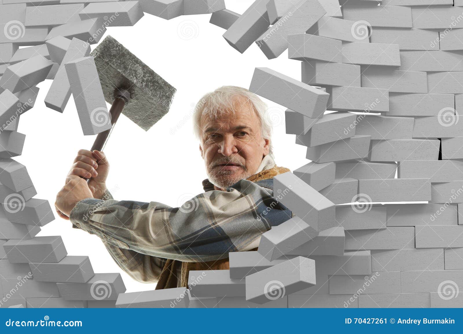 Determined Man with Hammer in Hands Stock Image - Image of crash, brick ...
