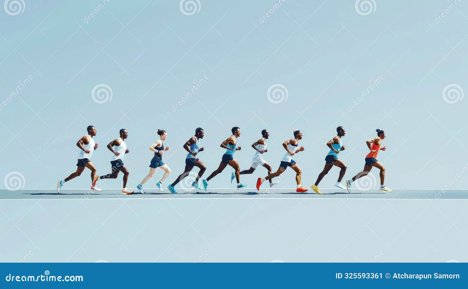 Determined Marathon Runners Racing Towards Finish Line on Simple ...