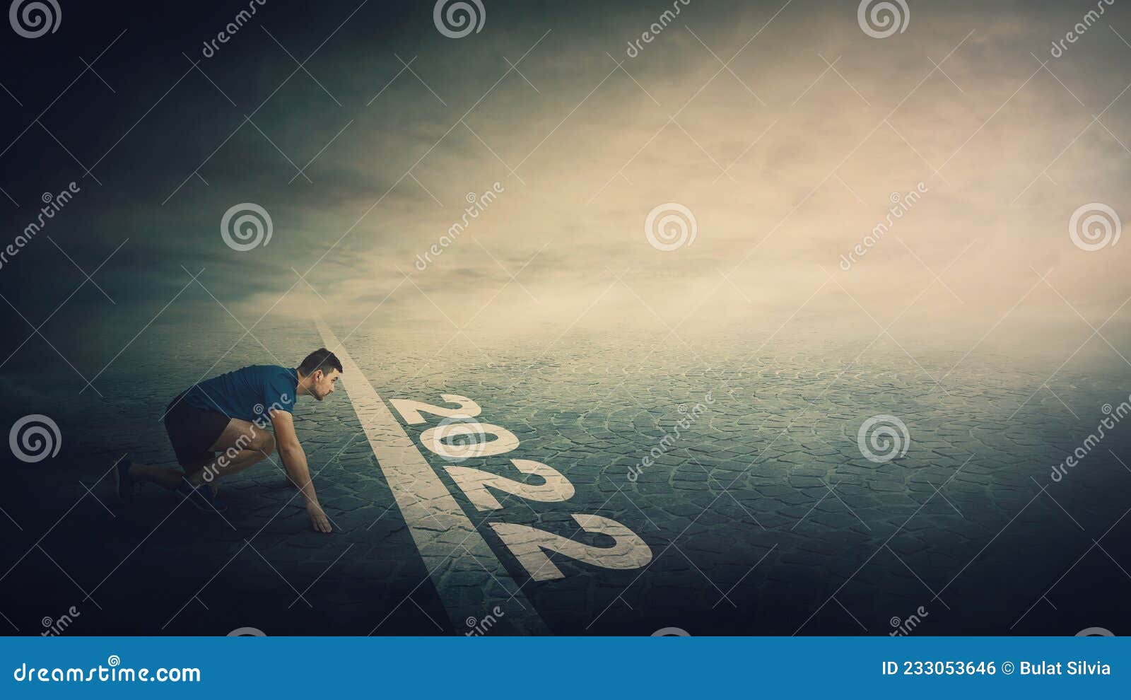 Determined Person Ready Running Position at the Start Line, Looking ...