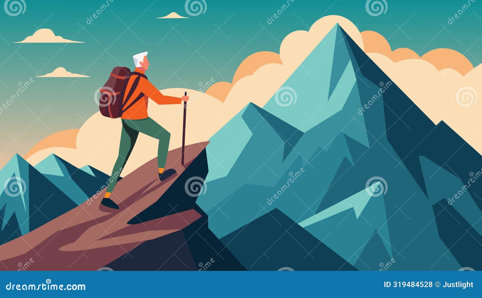 A Determined Senior Reaching The Summit Of A Rugged Mountain Trail ...