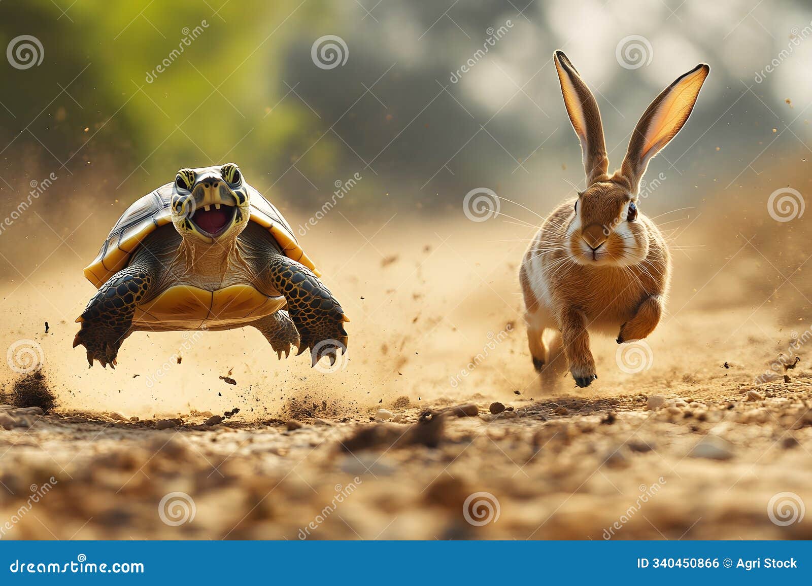 A Determined Turtle and Rabbit in a Close Race Stock Illustration ...