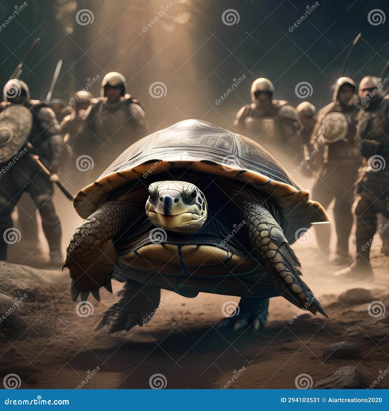 A Determined Turtle with a Shield, Leading a Group of Superhero Animals ...