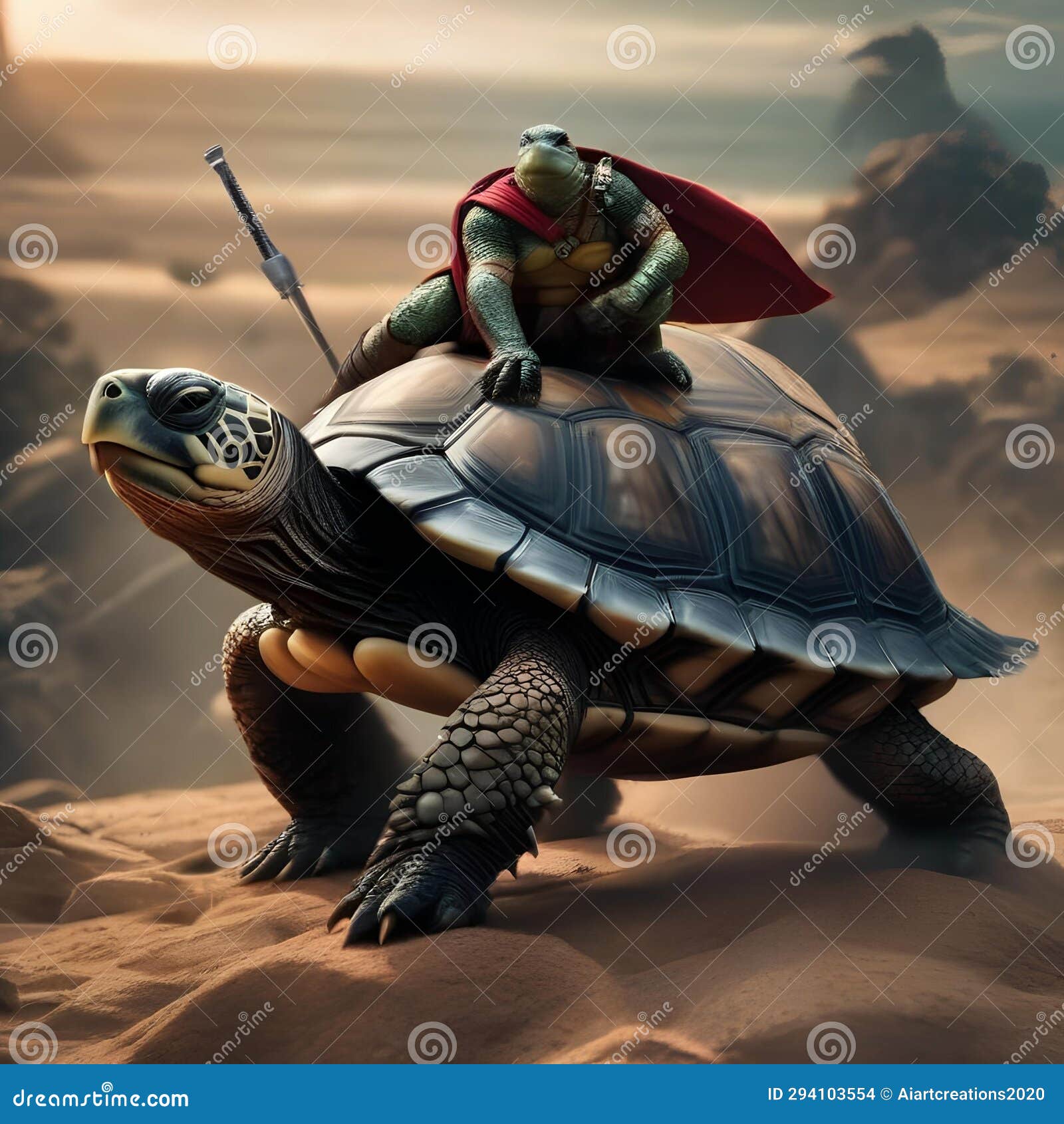 A Determined Turtle with a Shield, Leading a Group of Superhero Animals ...