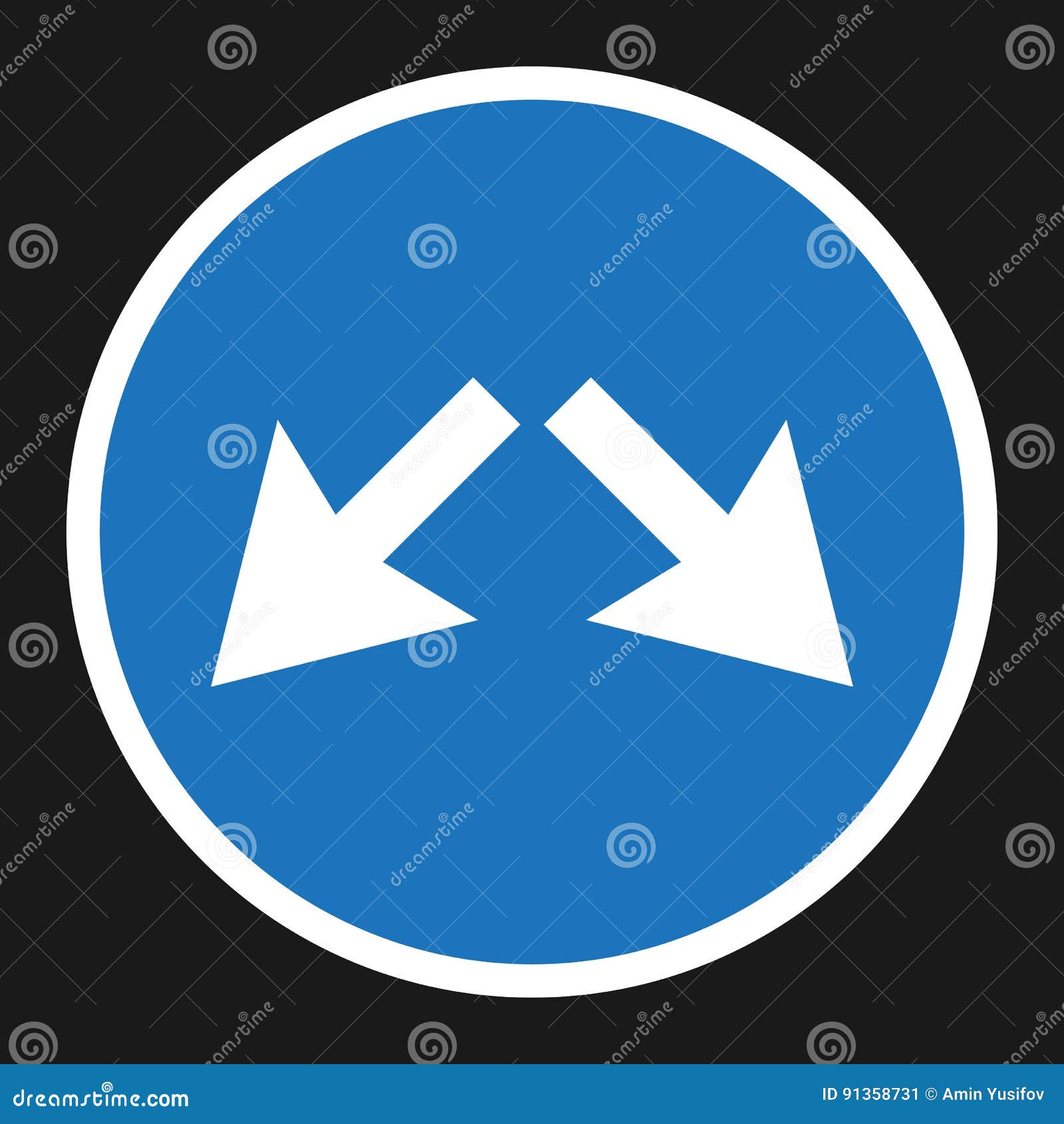 Detour Right Roadworks Sign Icon Of 3 Types Color, Black And White ...