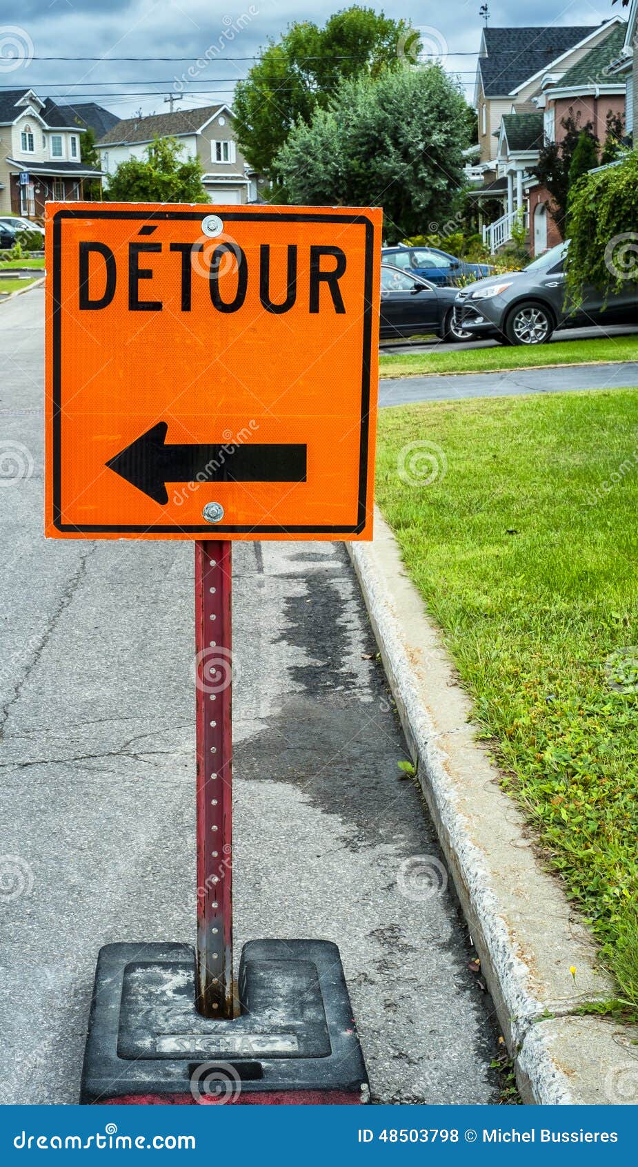 Two Detour Road Signs, Orange Color, Complying With North American ...