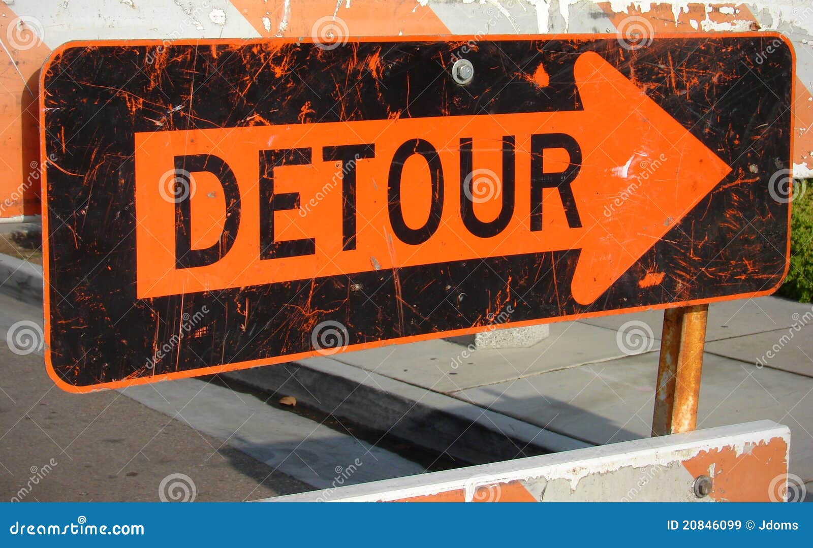 Detour sign with arrow stock image. Image of orange, aged - 20846099