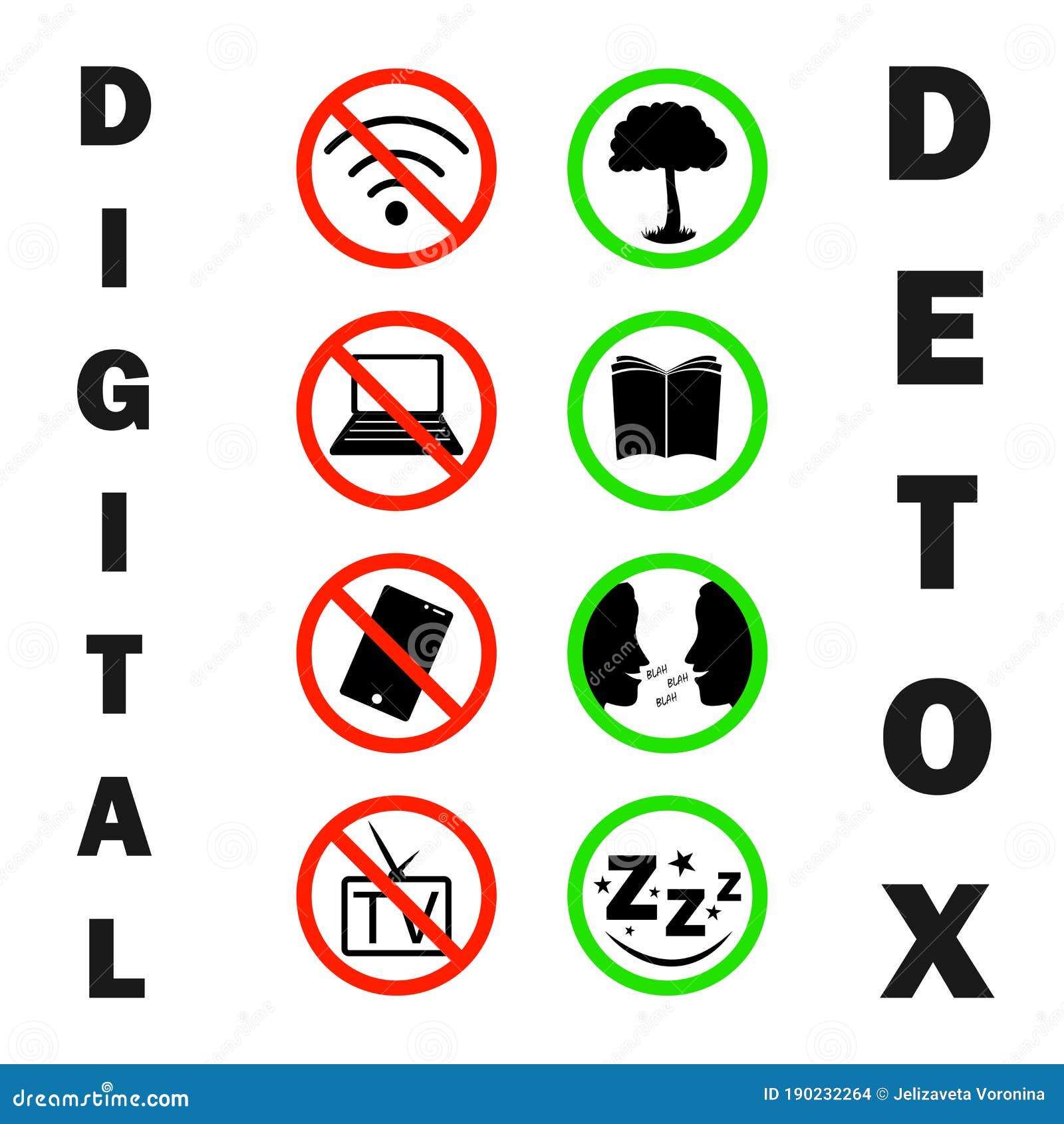Set of Icons of Digital Detox Signs. Stickers about Time without ...
