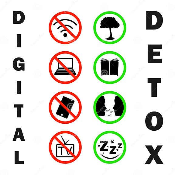 Set of Icons of Digital Detox Signs. Stickers about Time without ...