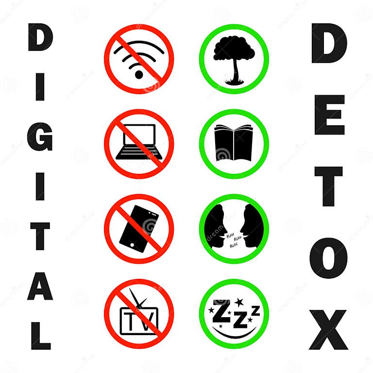 Set of Icons of Digital Detox Signs. Stickers about Time without ...
