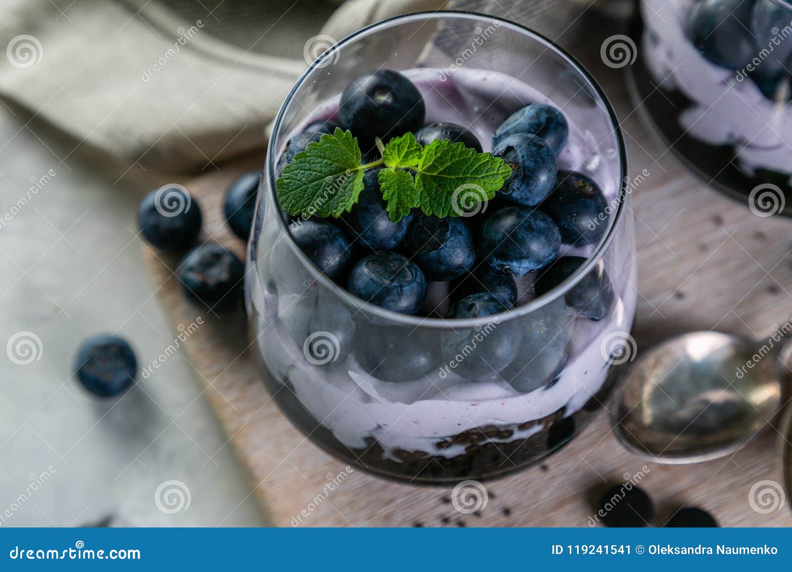 Detox Activated Charcoal Chia Pudding Breakfast with Blueberries Stock ...