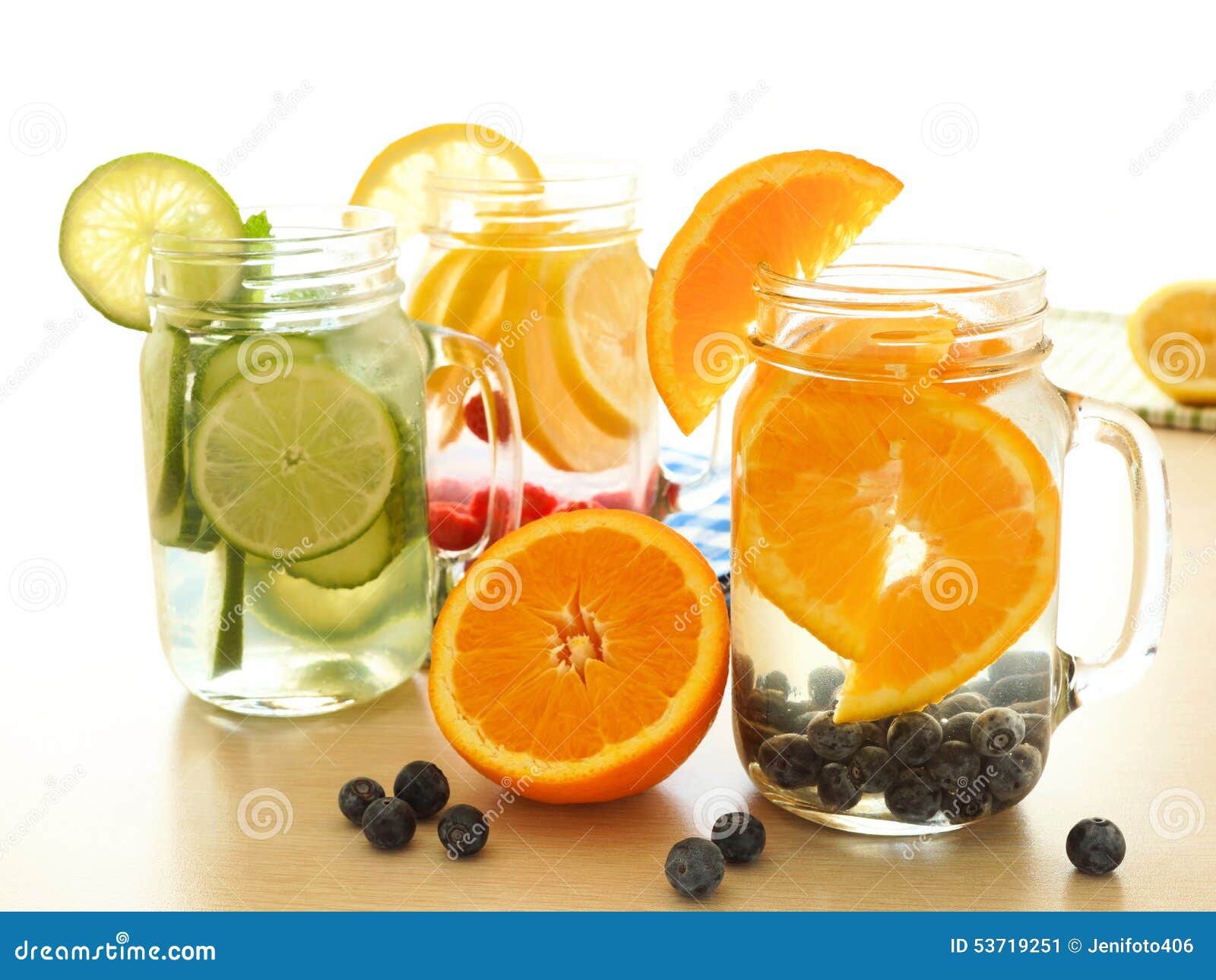 Detox Water with Various Types of Fruit in Mason Jars Stock Image ...