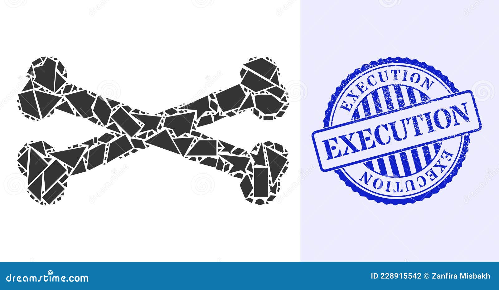 Fragment Mosaic Bones Icon with Execution Distress Stamp Stock Vector ...