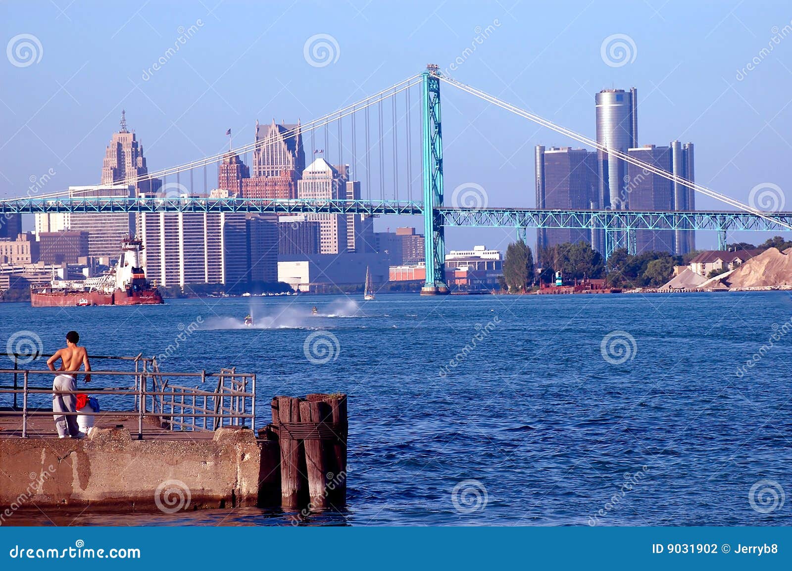 Detroit stock photo. Image of bridge, boat, scenery, hotel - 9031902
