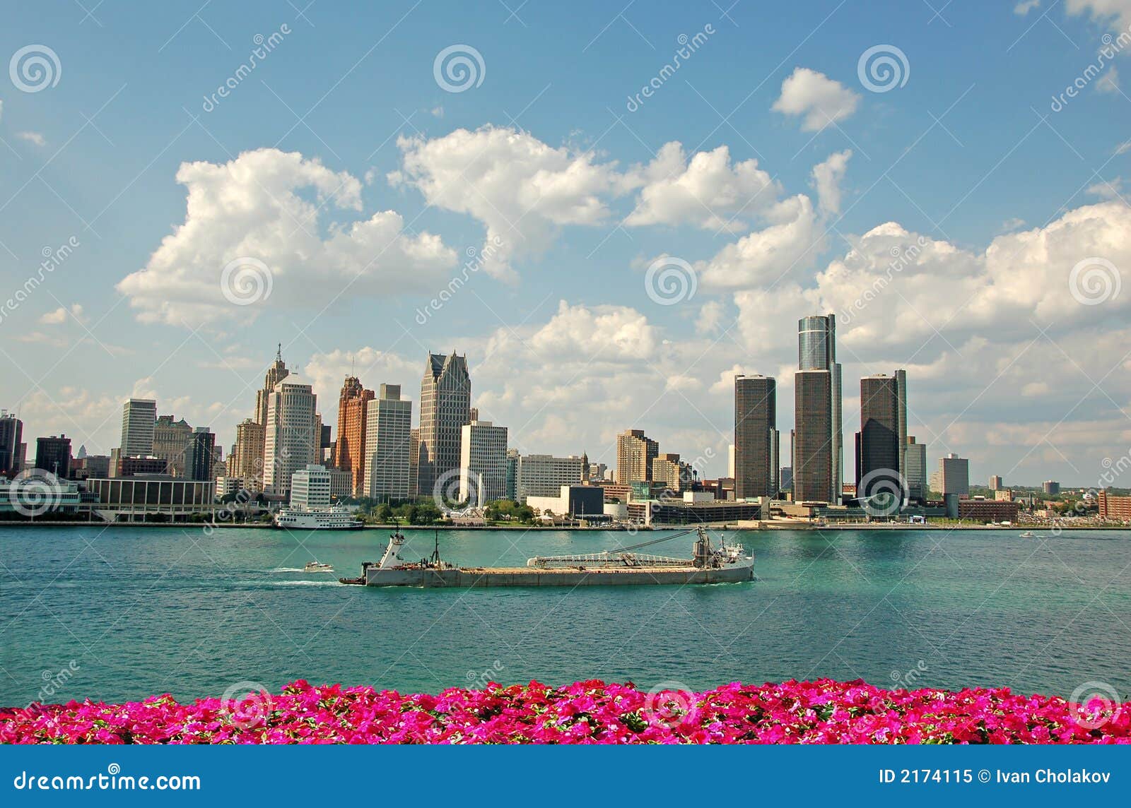 Detroit city skyline stock image. Image of lake, building - 2174115