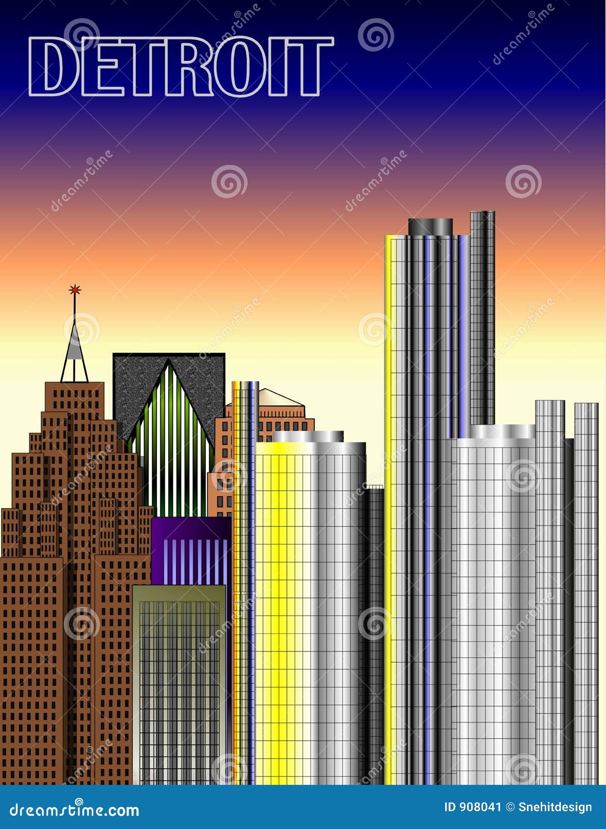 Detroit Downtown Illustration Stock Illustration - Illustration of ...