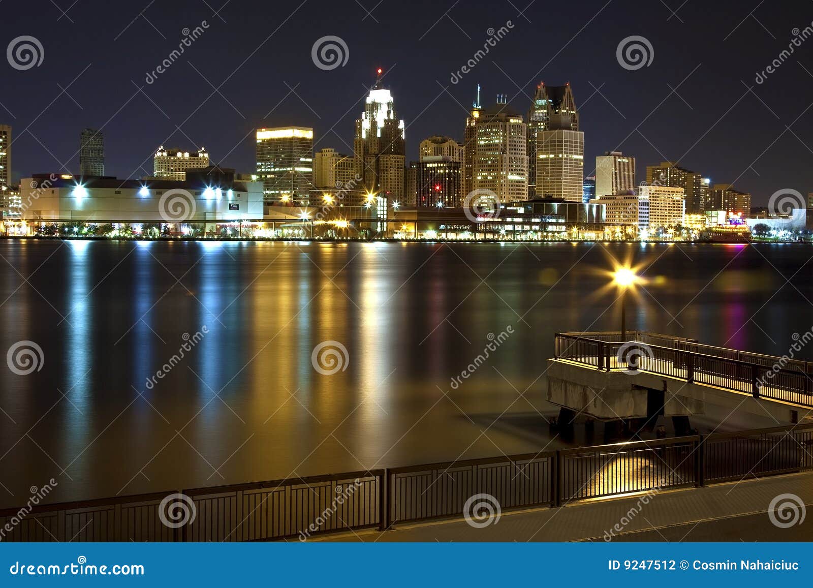 Detroit downtown by night stock photo. Image of success - 9247512