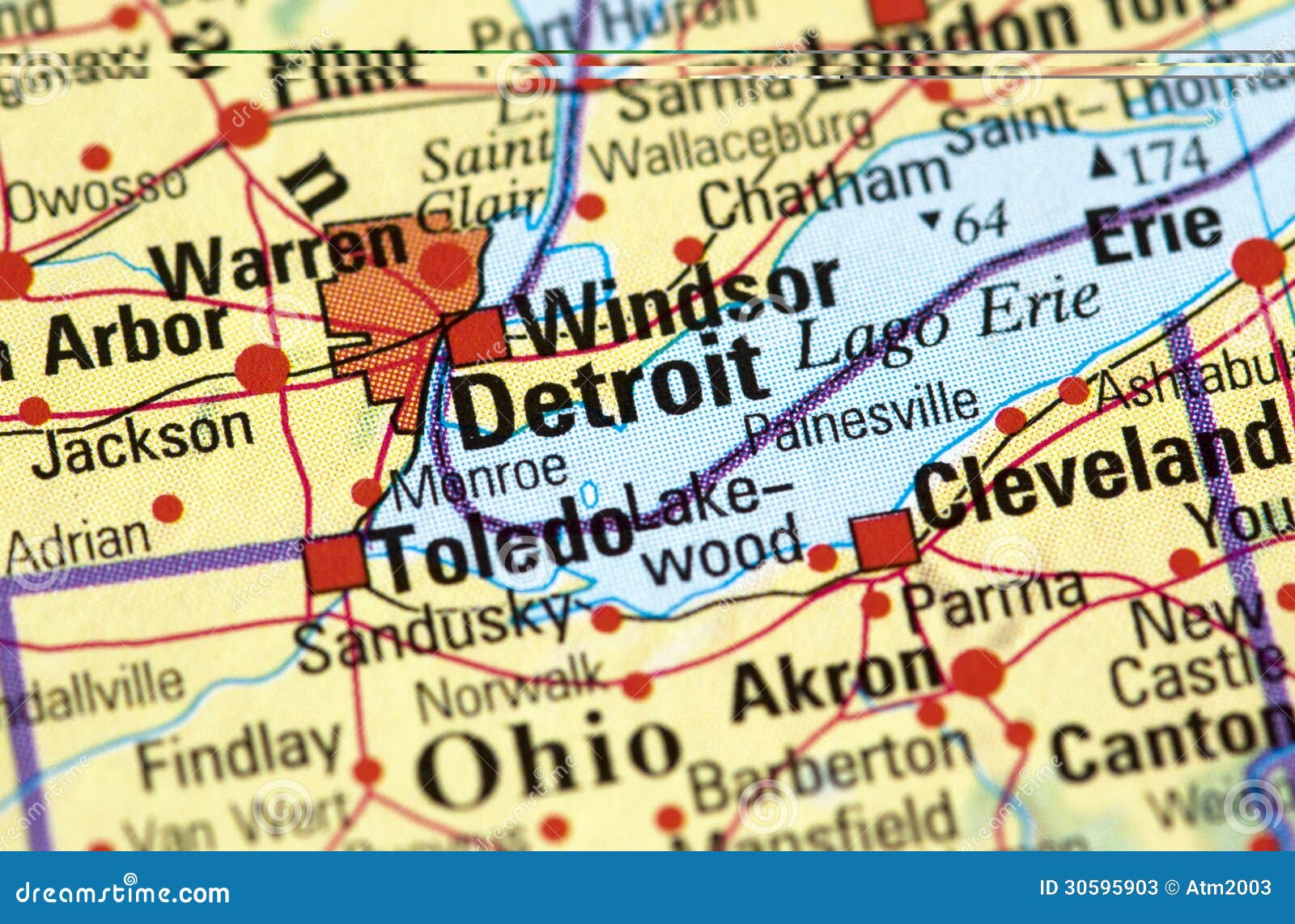Detroit on the map stock image. Image of direction, push - 30595903