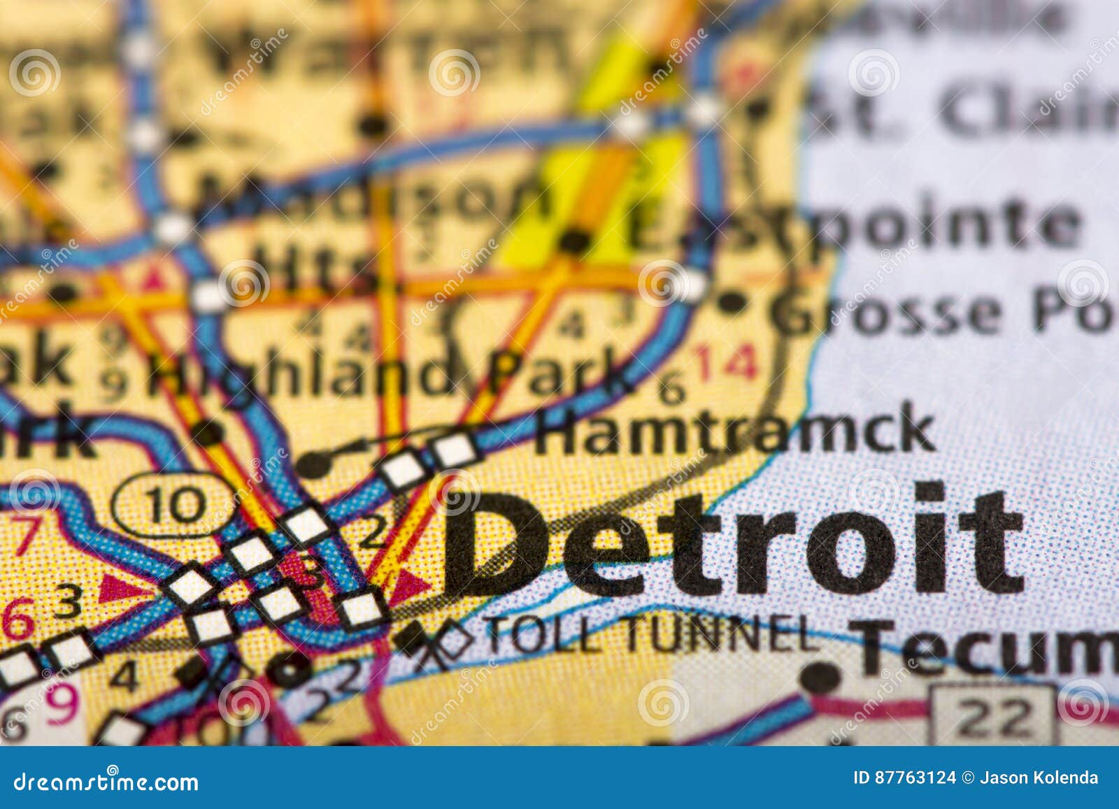Detroit, Michigan en mapa foto de archivo. Imagen de mundo - 87763124