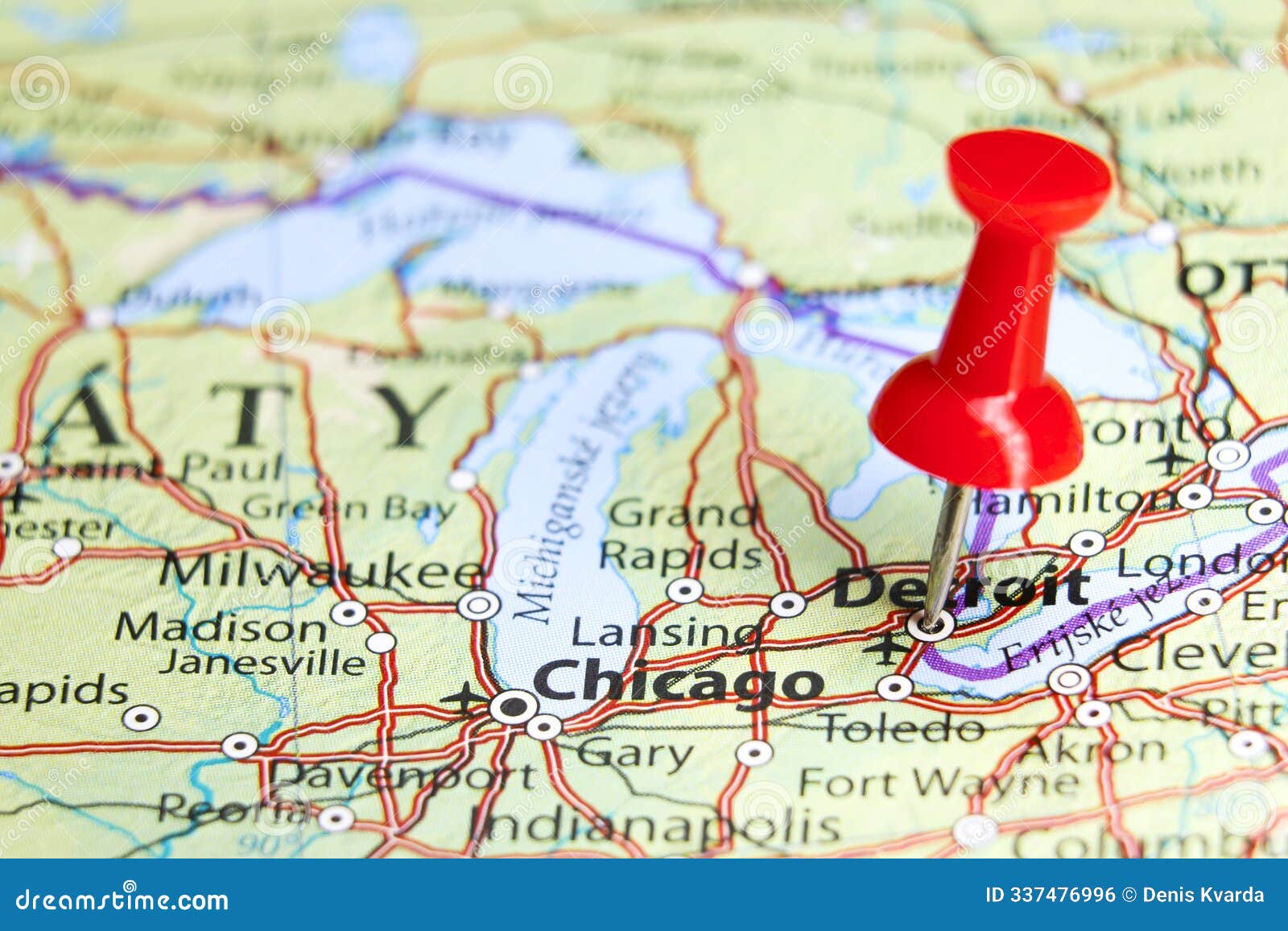 Detroit, Michigan Pin on Map Stock Photo - Image of crime, tour: 337476996