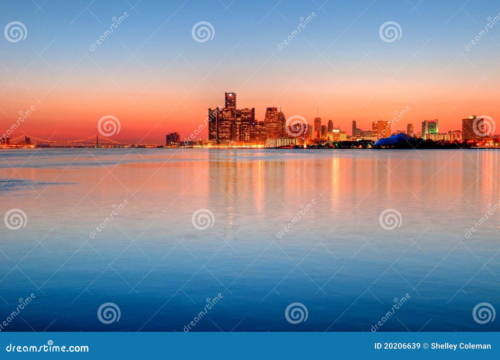Detroit, Michigan Skyline at Night Stock Image - Image of scene, orange ...