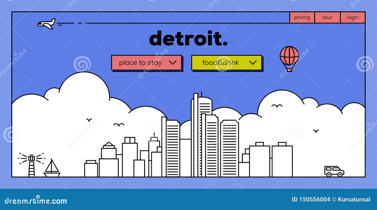 Detroit Modern Web Banner Design with Vector Linear Skyline Stock ...