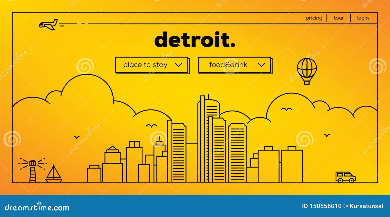 Detroit Modern Web Banner Design with Vector Linear Skyline Stock ...