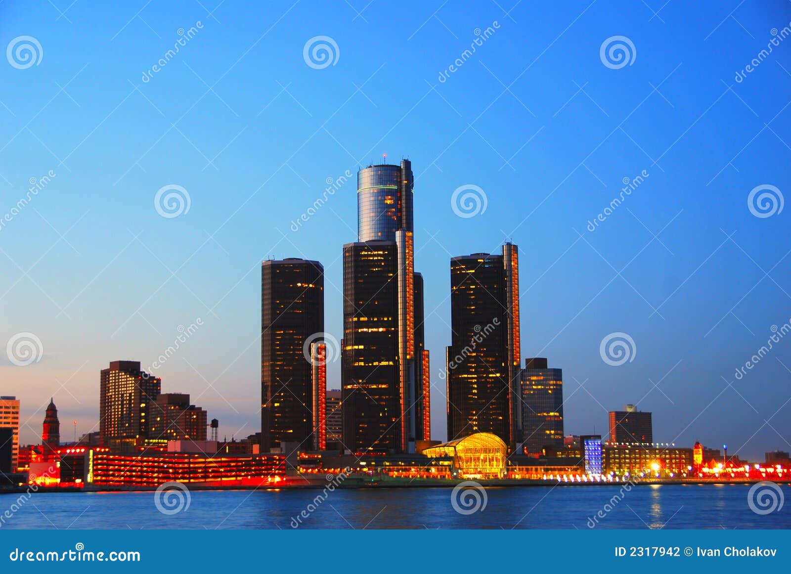 Detroit at night stock photo. Image of city, skyscraper - 2317942