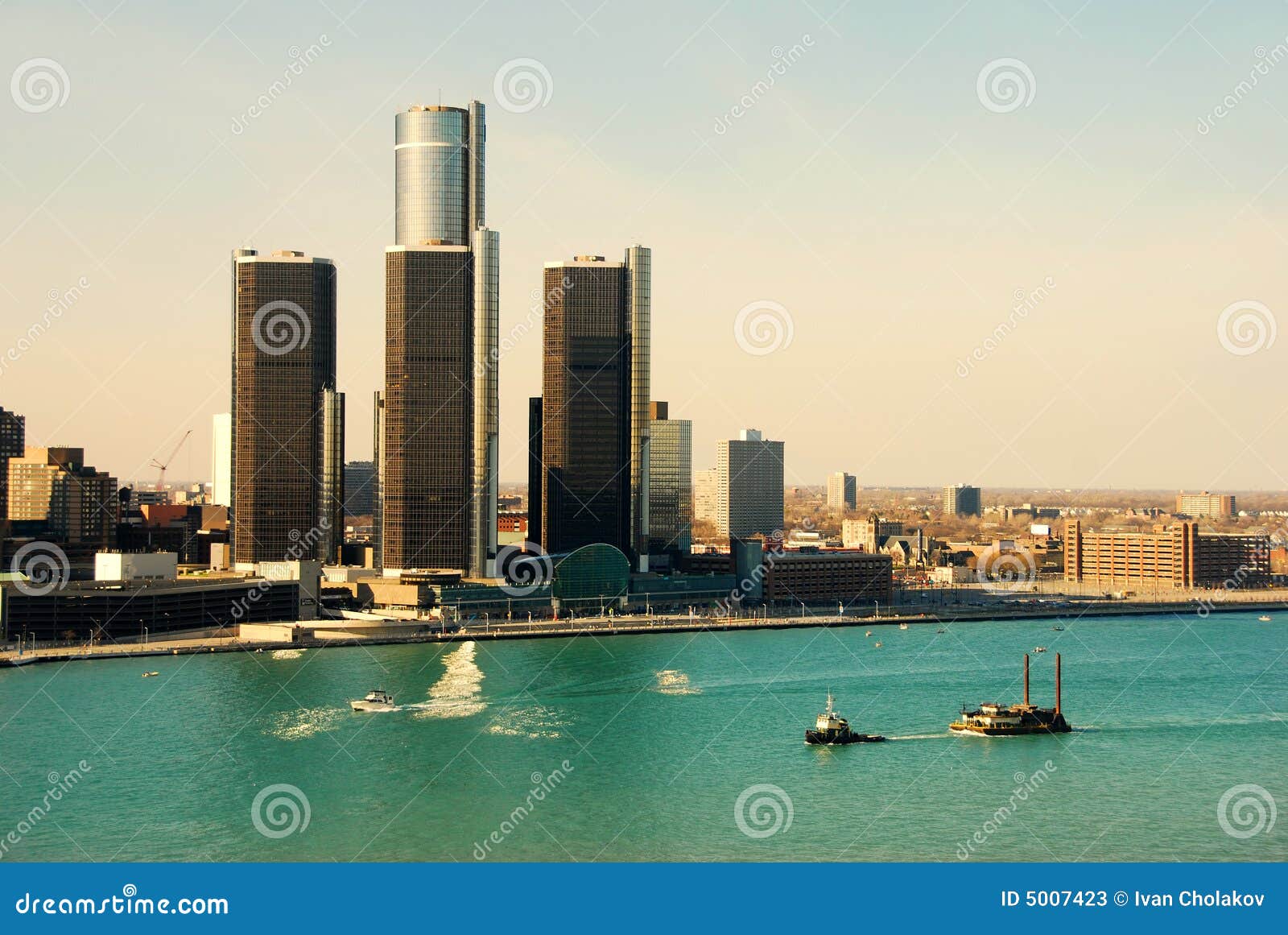 Detroit riverfront stock image. Image of downtown, industrial - 5007423