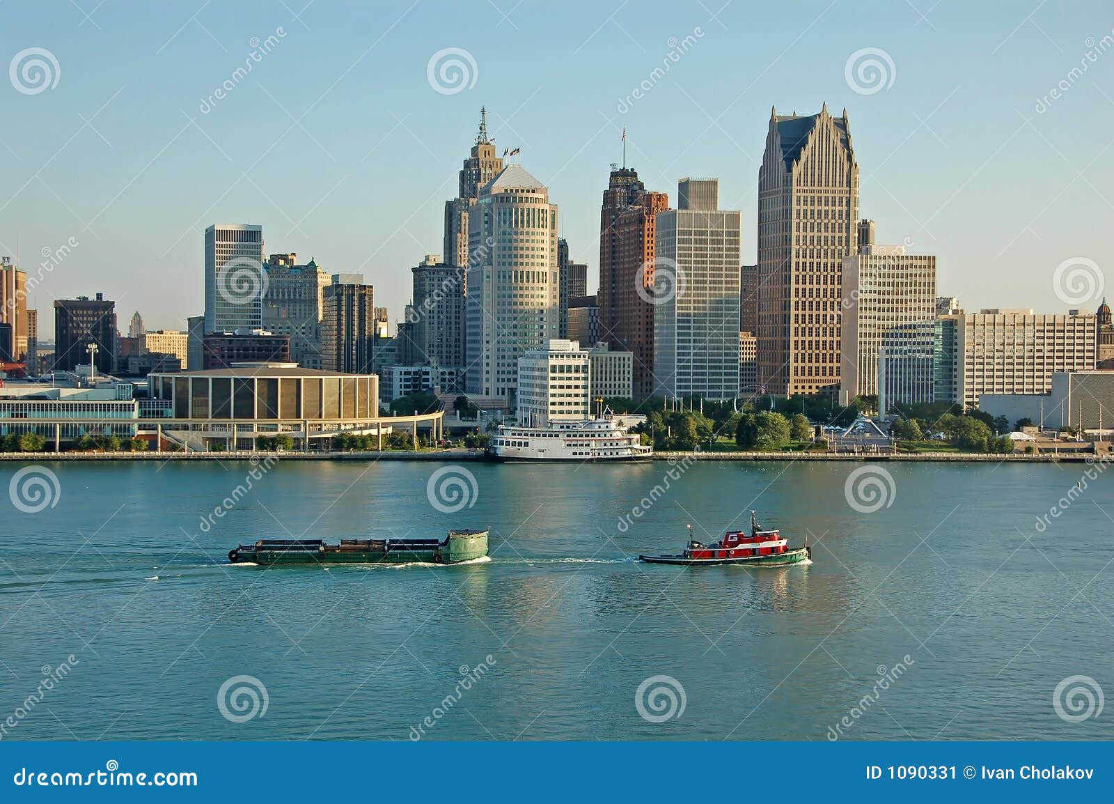 Detroit scenic view stock image. Image of panorama, boat - 1090331