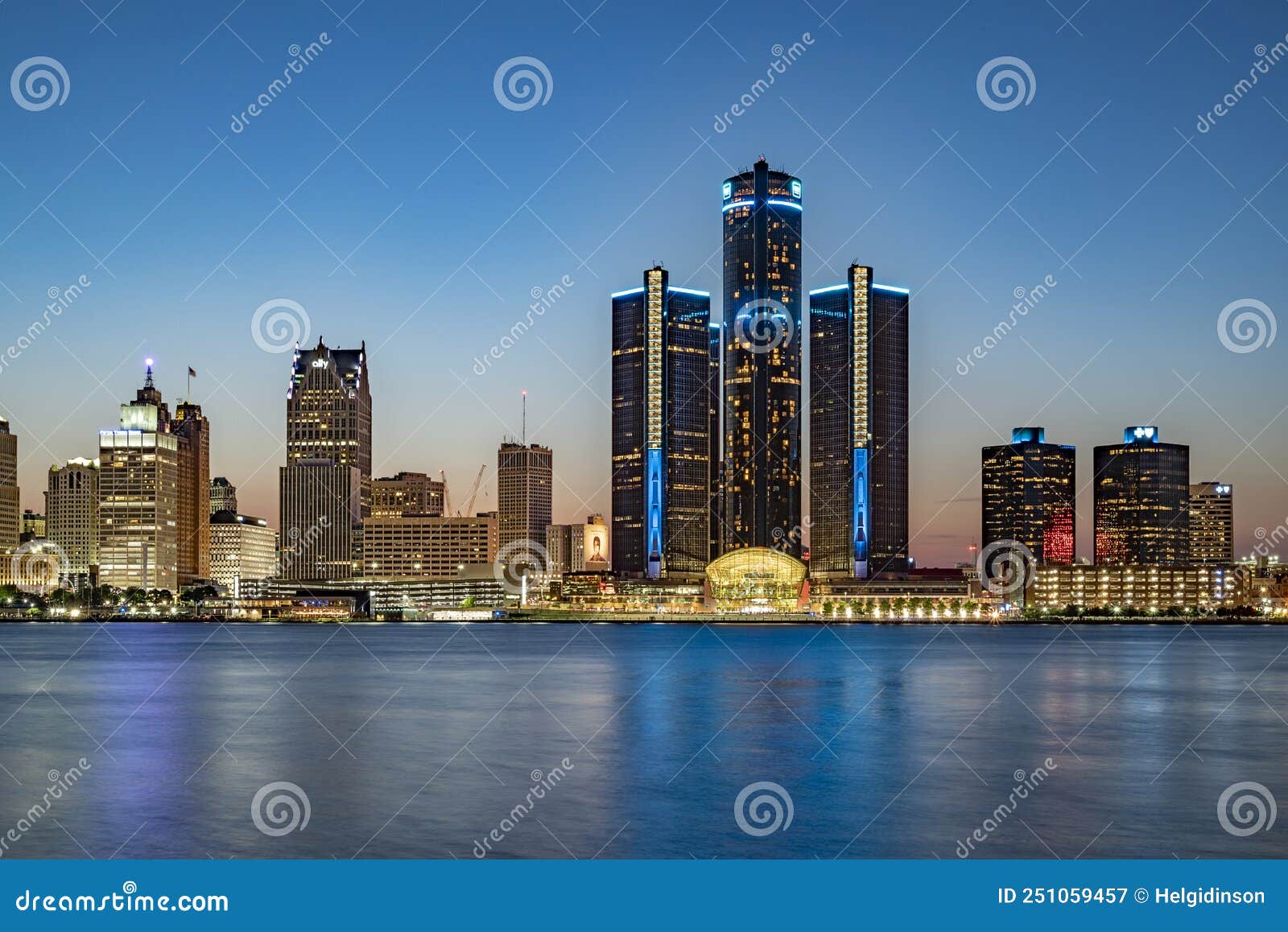 Detroit Michigan Skyline at Dusk Stock Image - Image of office, night ...