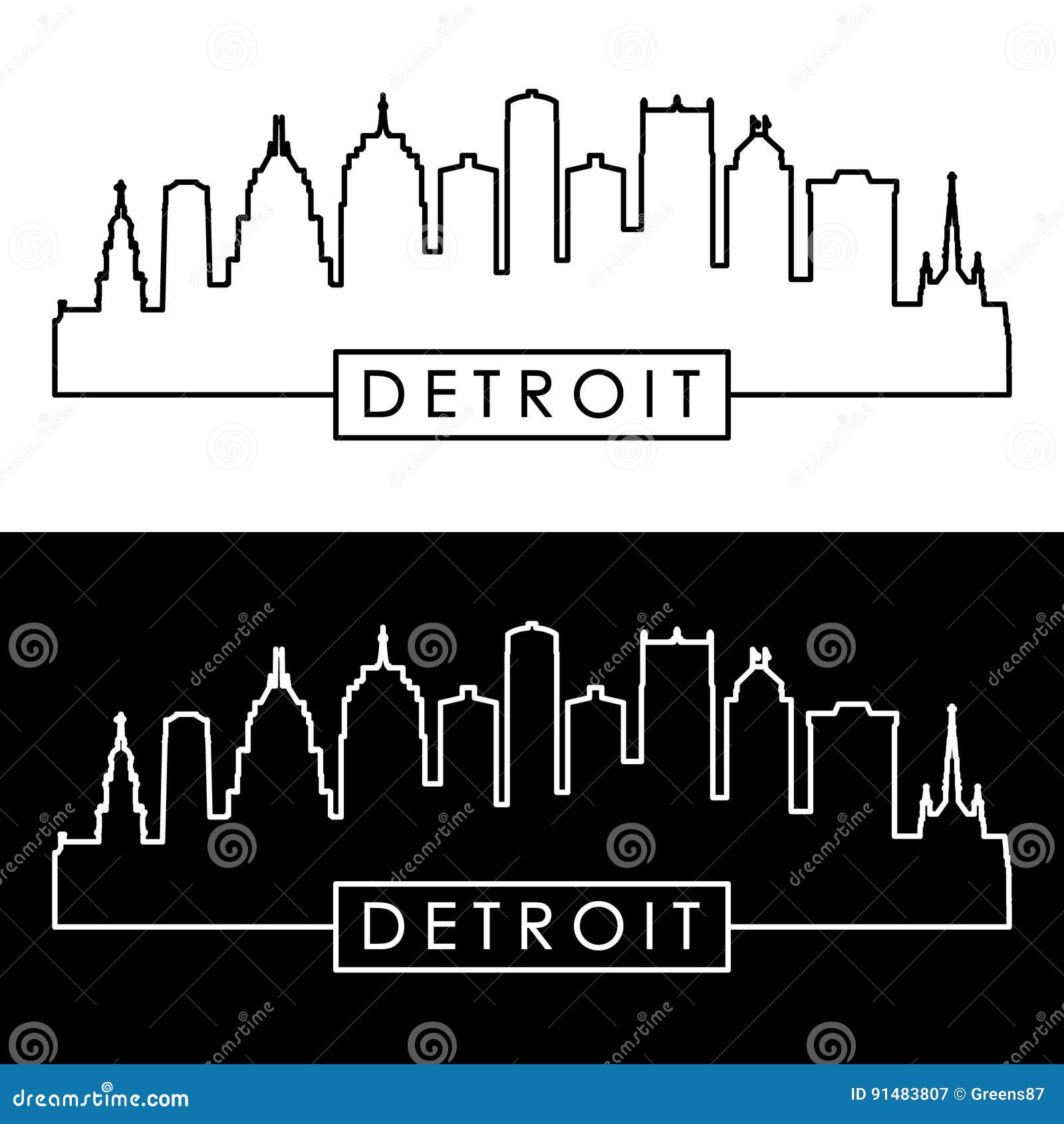 Detroit Skyline Silhouette Design City Vector Art | CartoonDealer.com ...