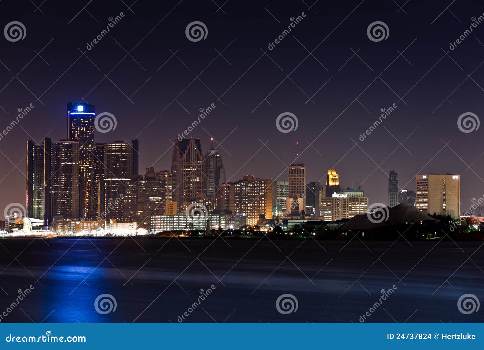Detroit Skyline at Night stock photo. Image of detroit - 24737824