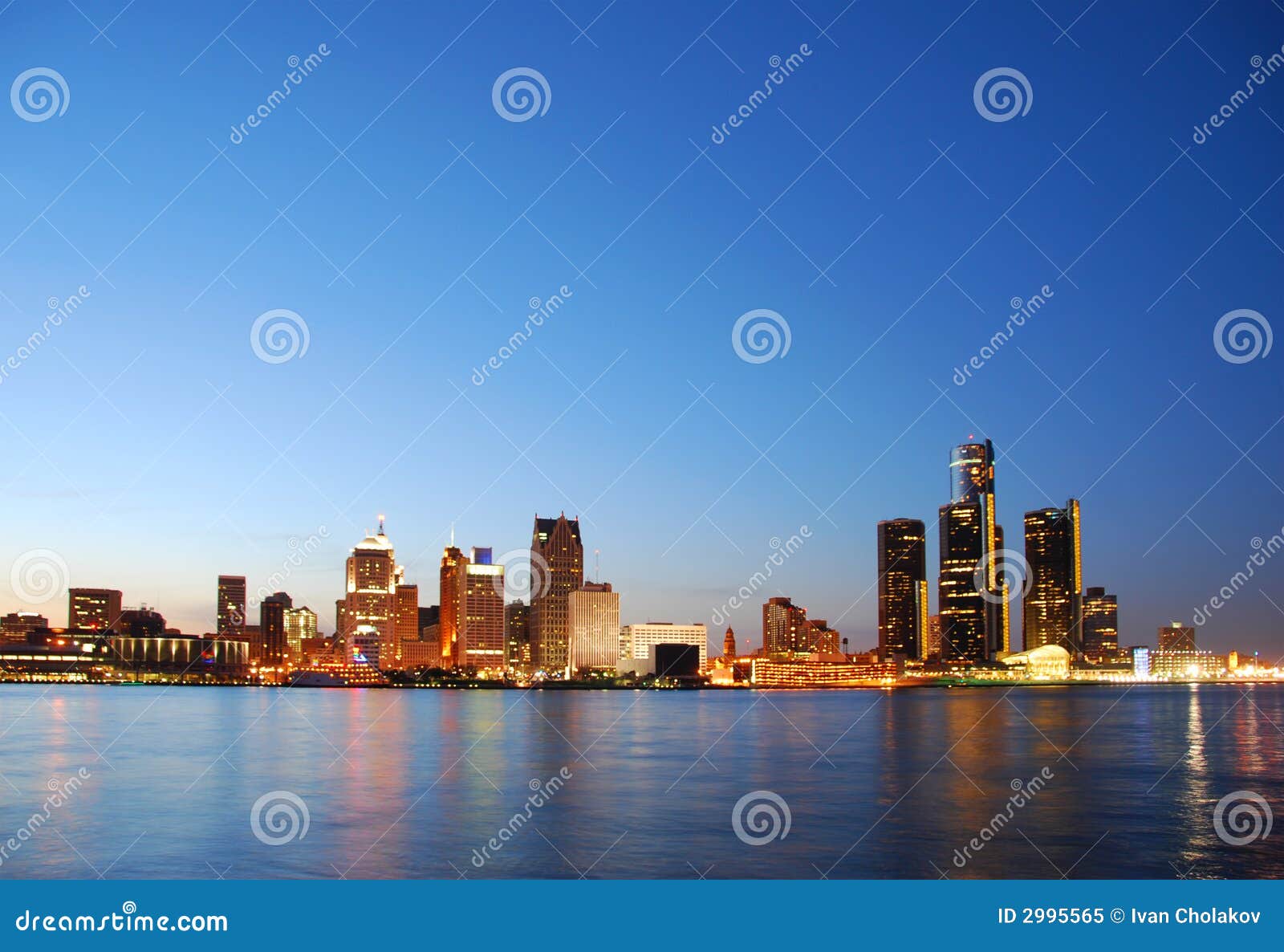 Detroit skyline by night stock image. Image of dark, night - 2995565