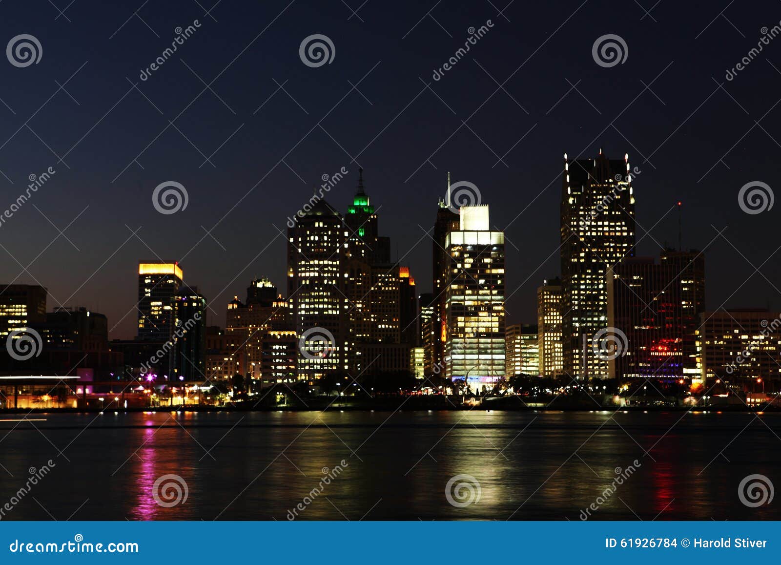 The Detroit Skyline at Night Stock Photo - Image of cityscape, high ...