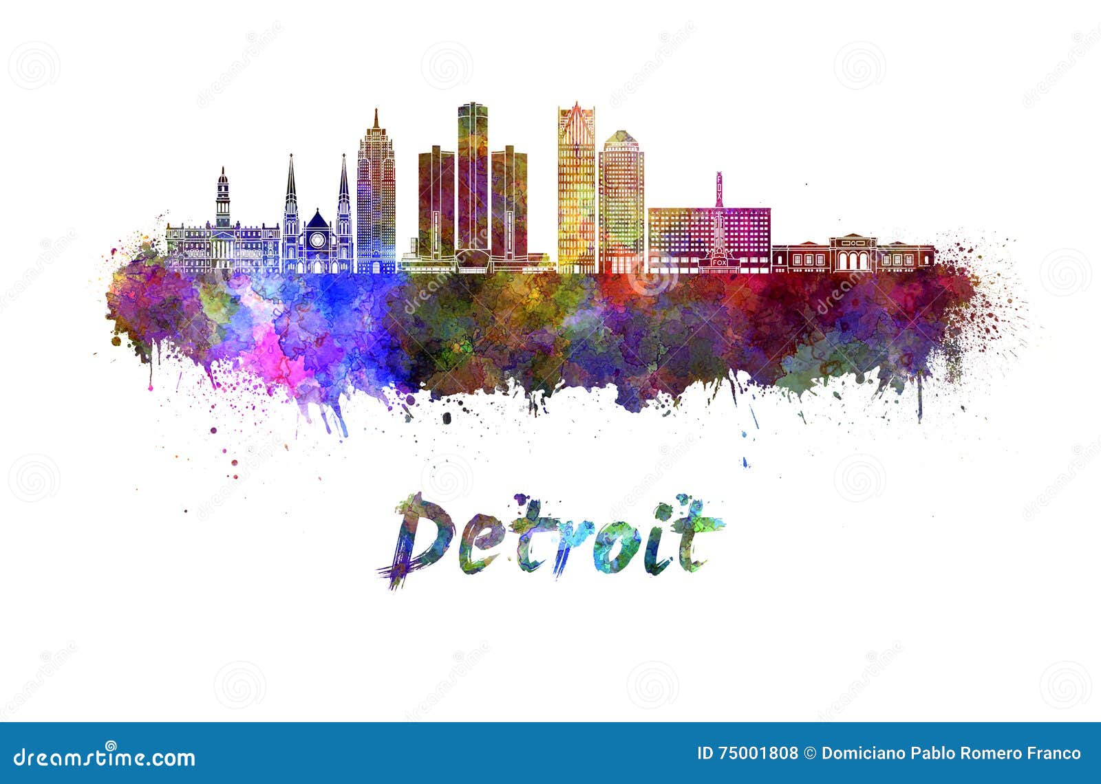 Detroit Skyline in Watercolor Stock Illustration - Illustration of ...