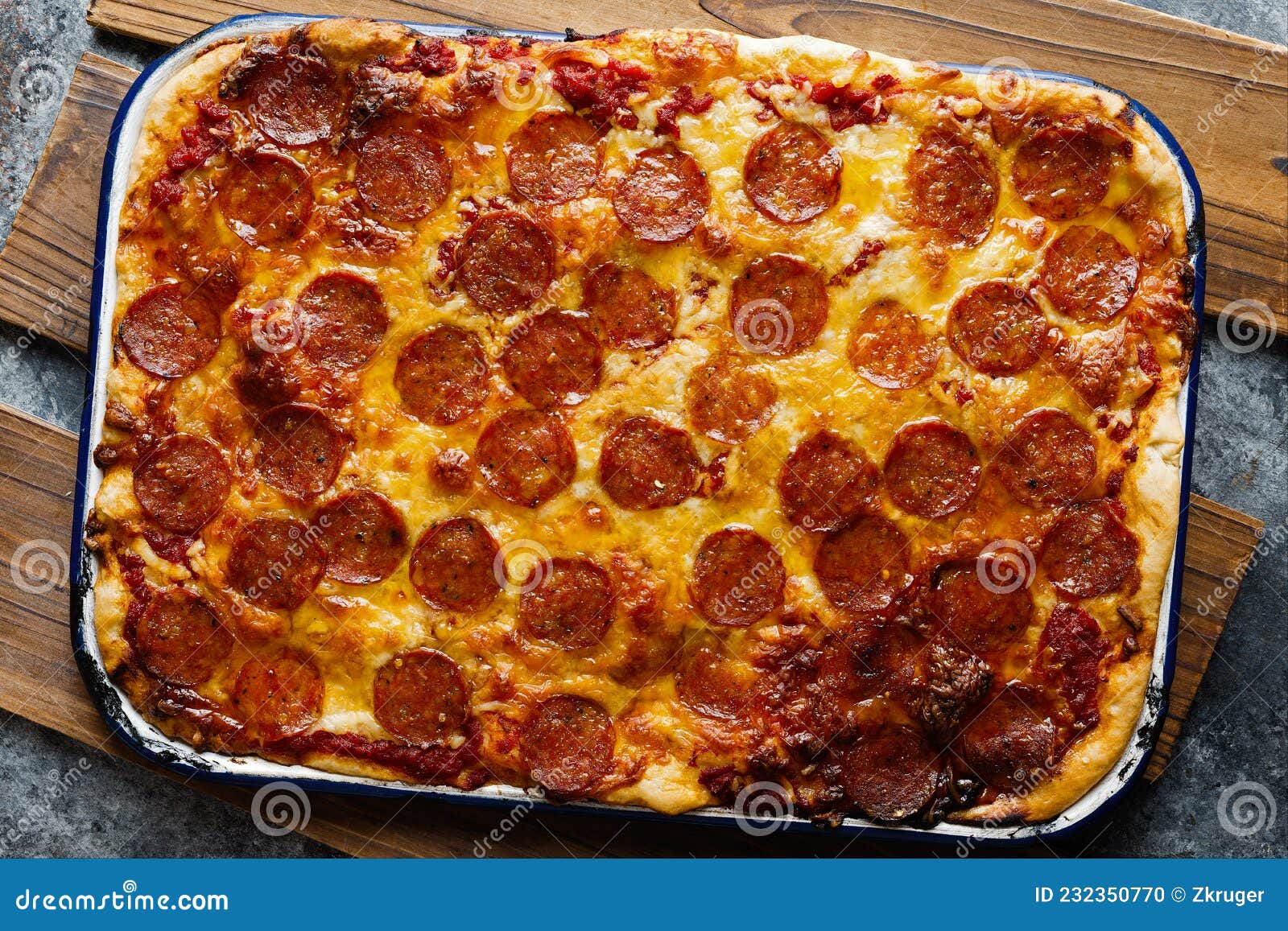 Detroit Style Pepperoni Pizza Stock Photo - Image of horizontal ...
