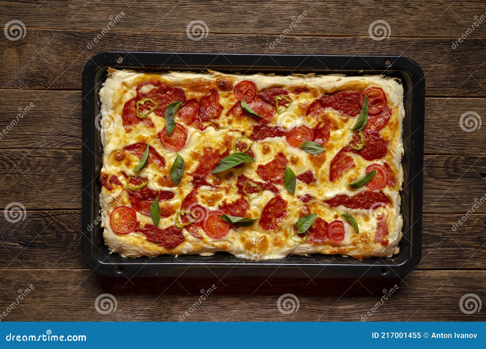 Detroit-style Pizza. Square Pepperoni Pizza with Sauce Stock Image ...