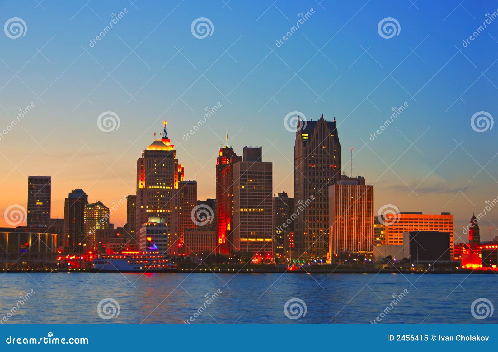 Detroit by sunset stock image. Image of tall, nighttime - 2456415