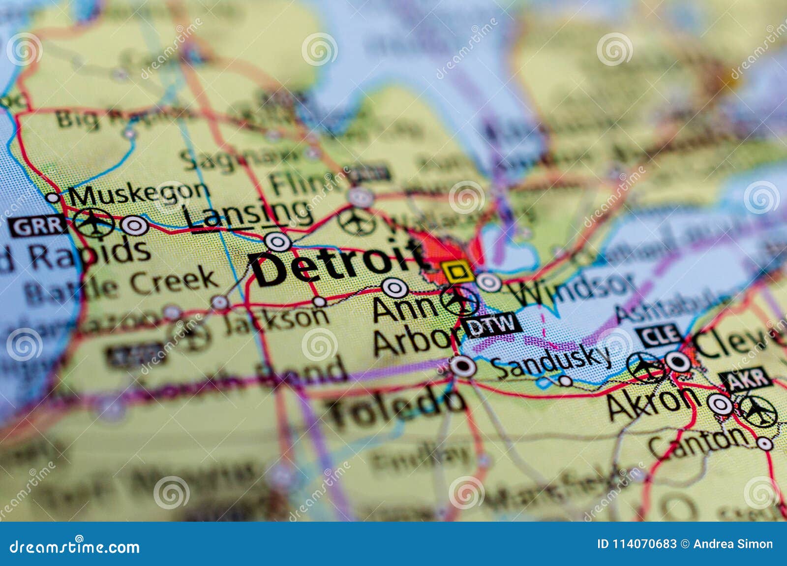Detroit sur la carte image stock. Image du port, atlas - 114070683