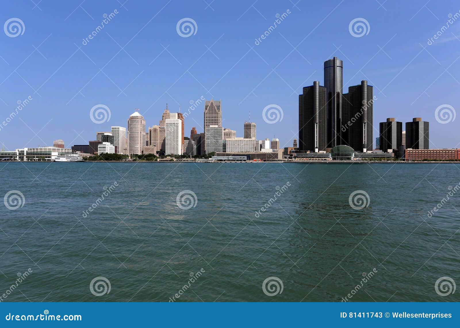 Detroit stock image. Image of river, cityscape, skyline - 81411743