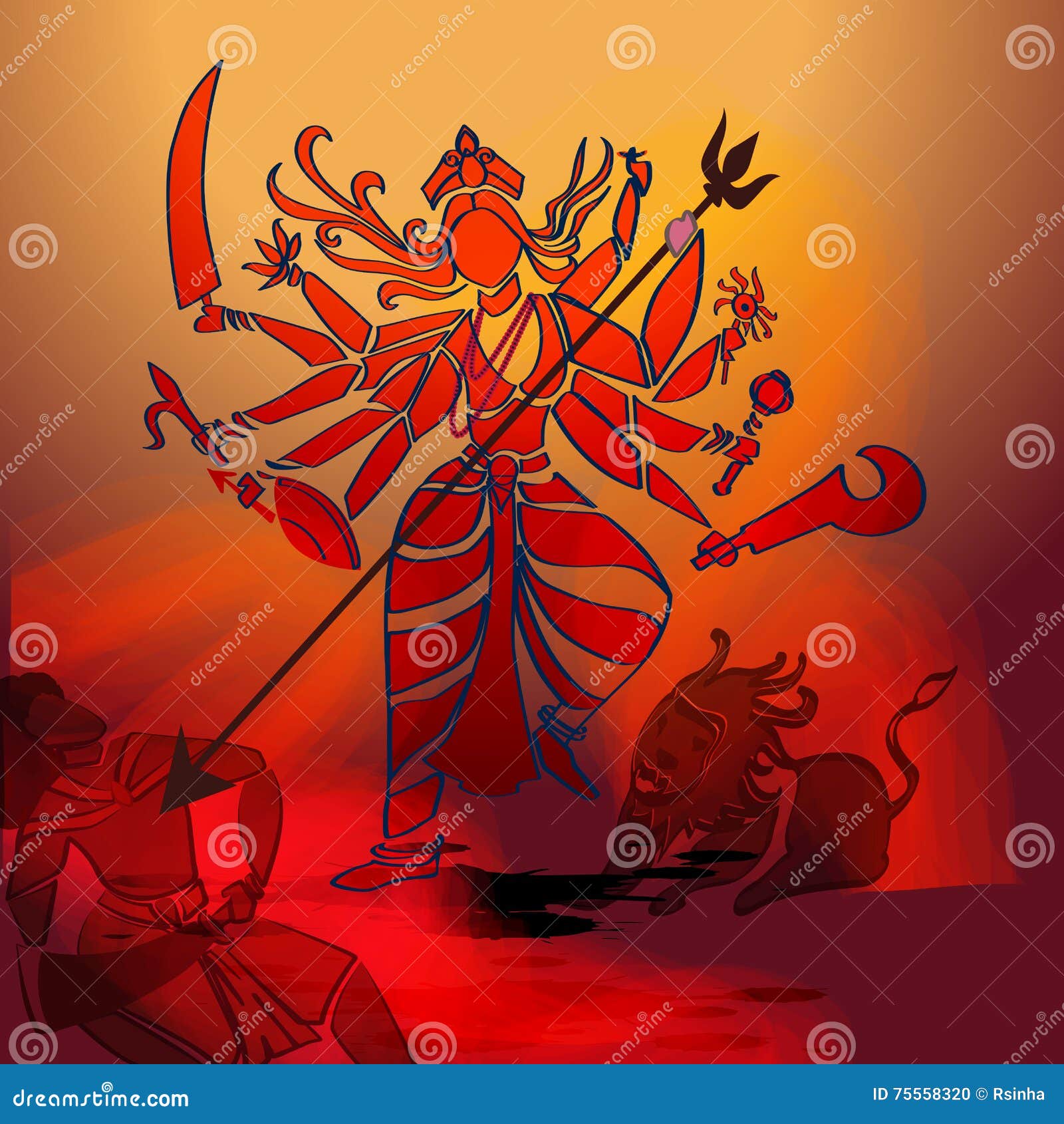 Deusa de Durga Hindu ilustração do vetor. Ilustração de deusa - 75558320