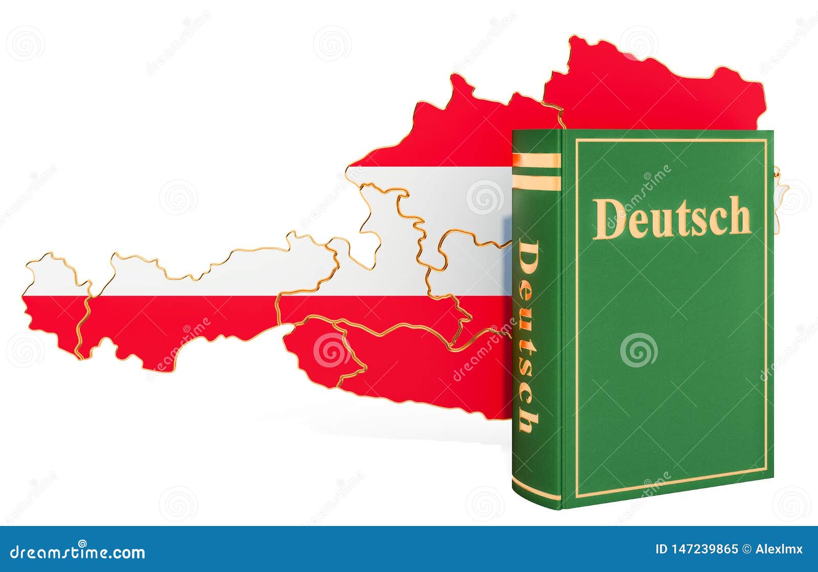 Deutsch Language Book with Map of Austria, 3D Rendering Stock ...