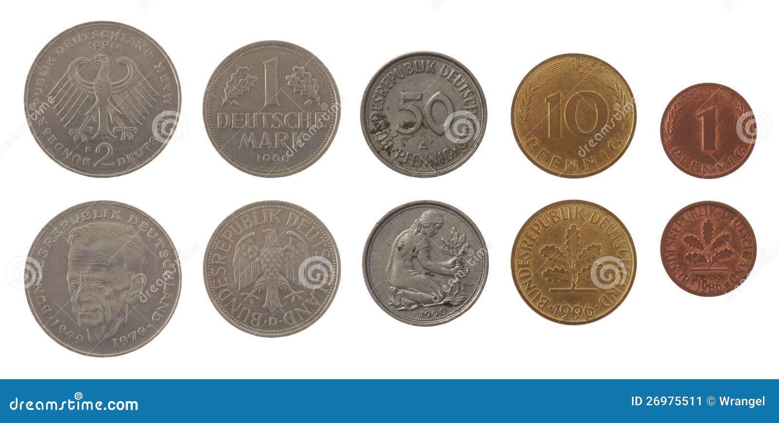 Deutsche Mark Coins Isolated on White Stock Image - Image of heraldic ...