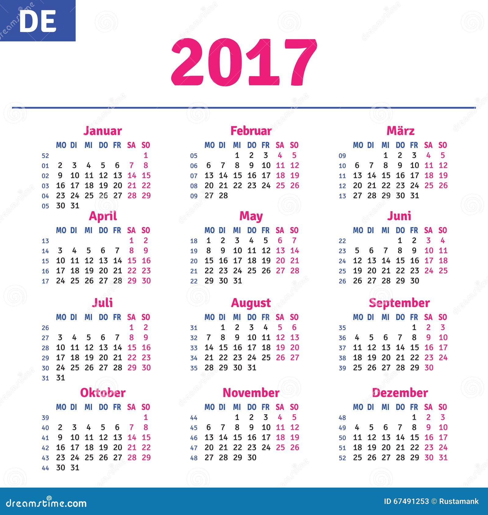 Deutscher Kalender 2017 vektor abbildung. Illustration von muster ...