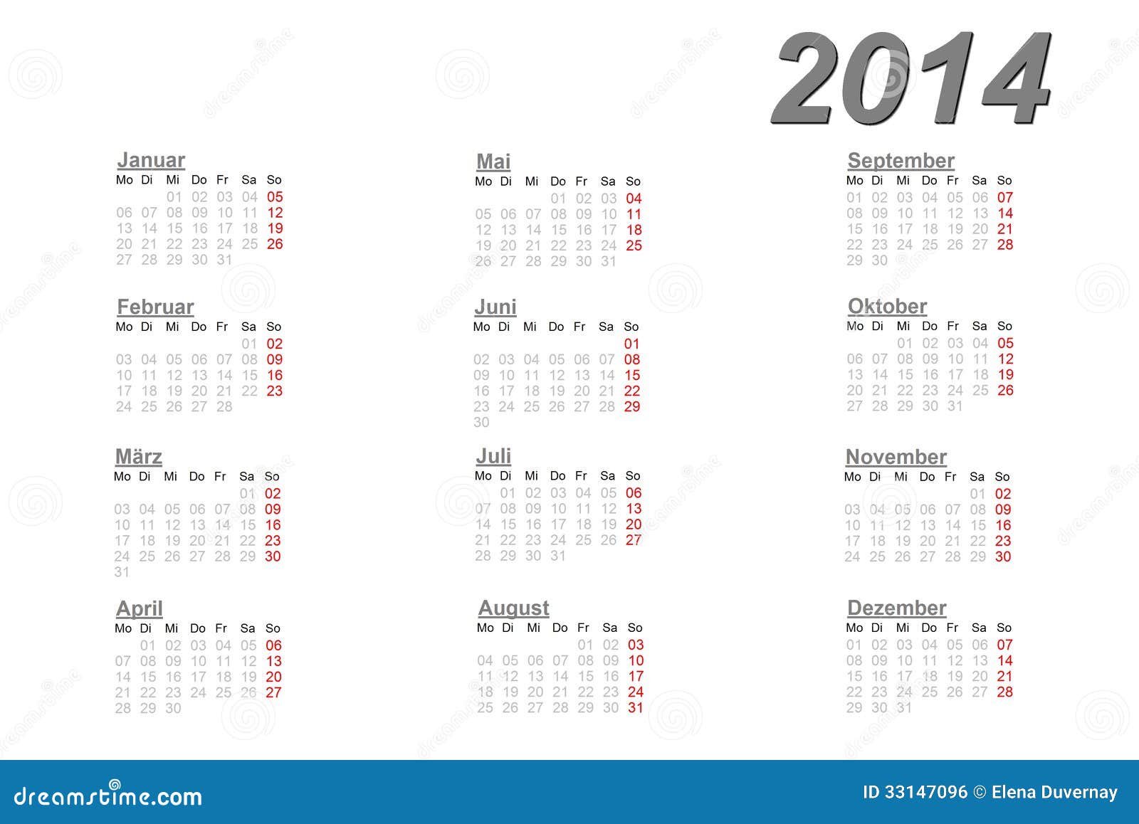 Deutscher Kalender Für 2014 Stock Abbildung - Illustration von deutsch ...