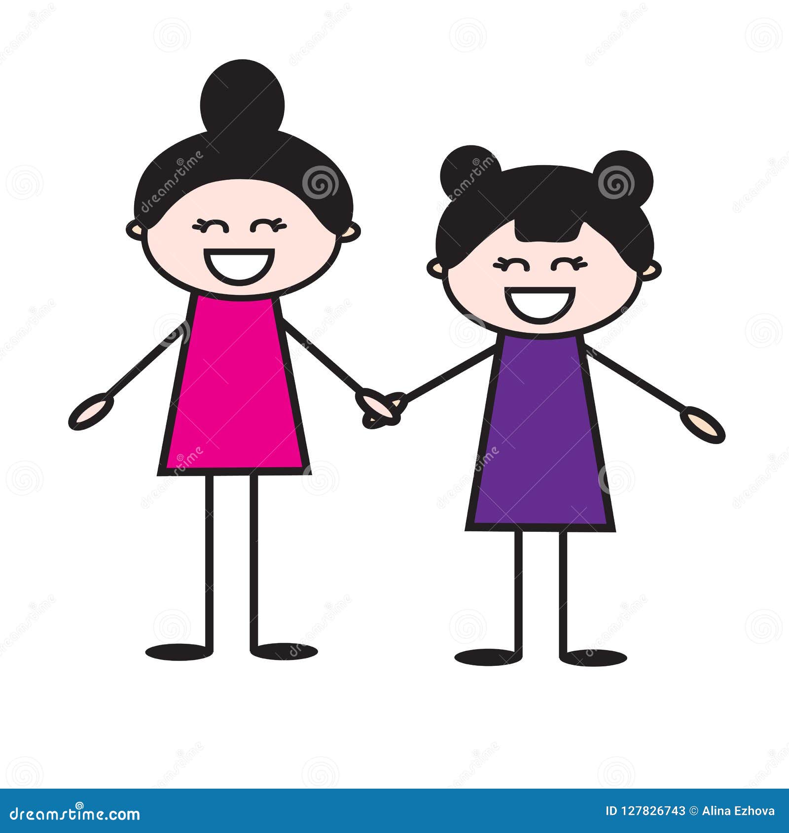 Deux Amies Sur Un Fond Blanc Soeurs Vecteur Illustration De Vecteur
