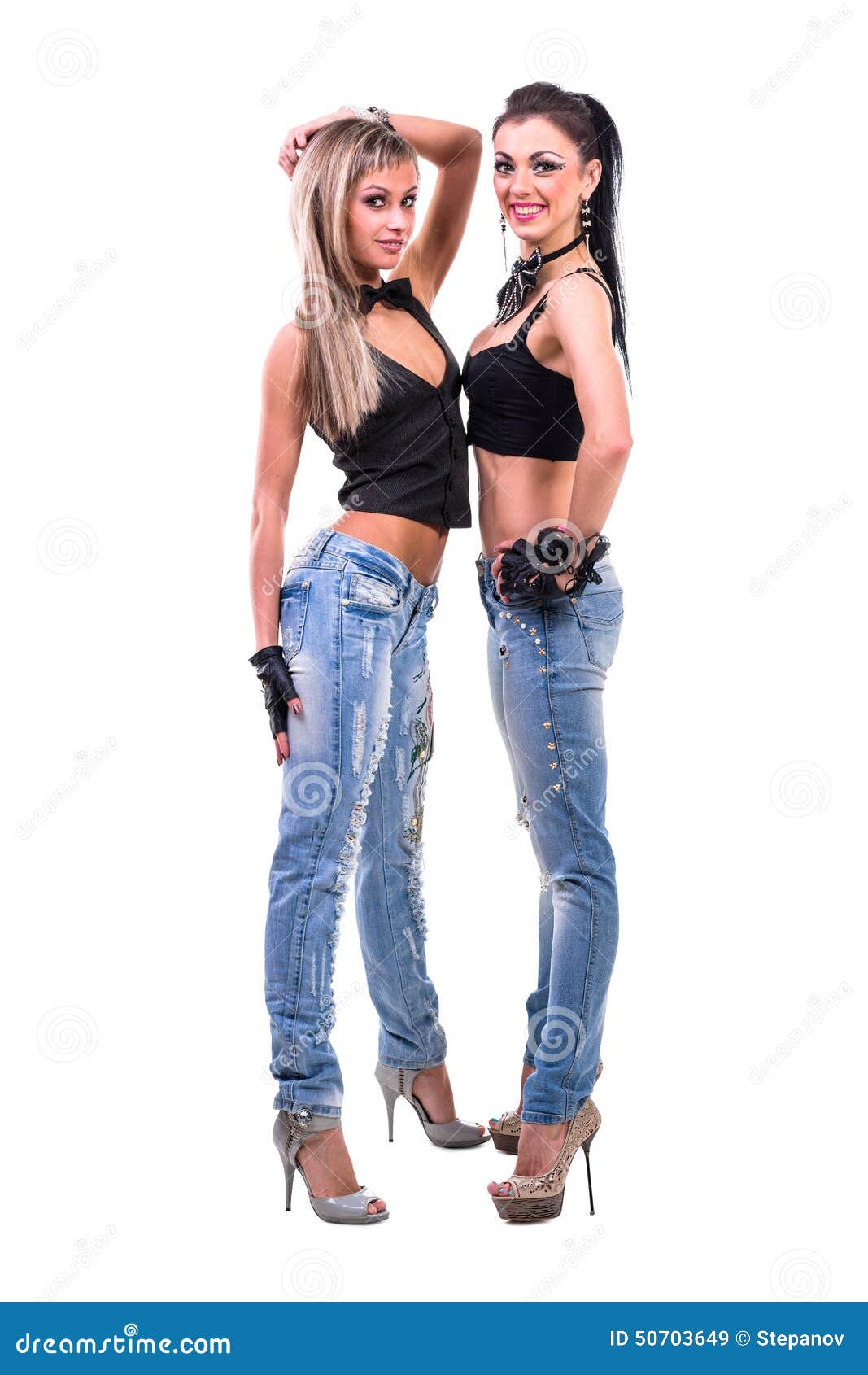 Deux Filles Sexy Pose Disolement Au Dessus Du Blanc Image Stock