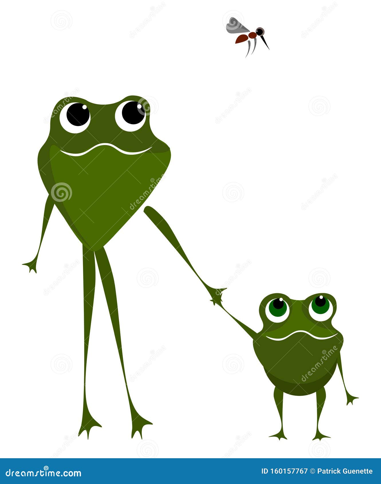 Deux Grenouilles Se Tenant Les Mains Et Un Moustique Vole Au-dessus D ... Deux Grenouilles Se Tenant Les Mains Et Un Moustique Vole Au-dessus D ...
